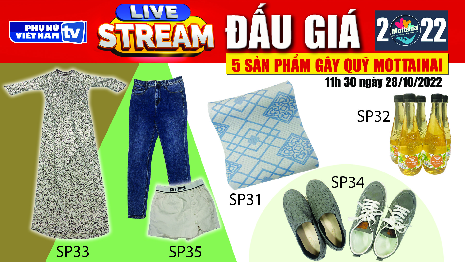 11h30 ngày 28/10: Livestream đấu giá 5 sản phẩm gây quỹ Mottainai 2022