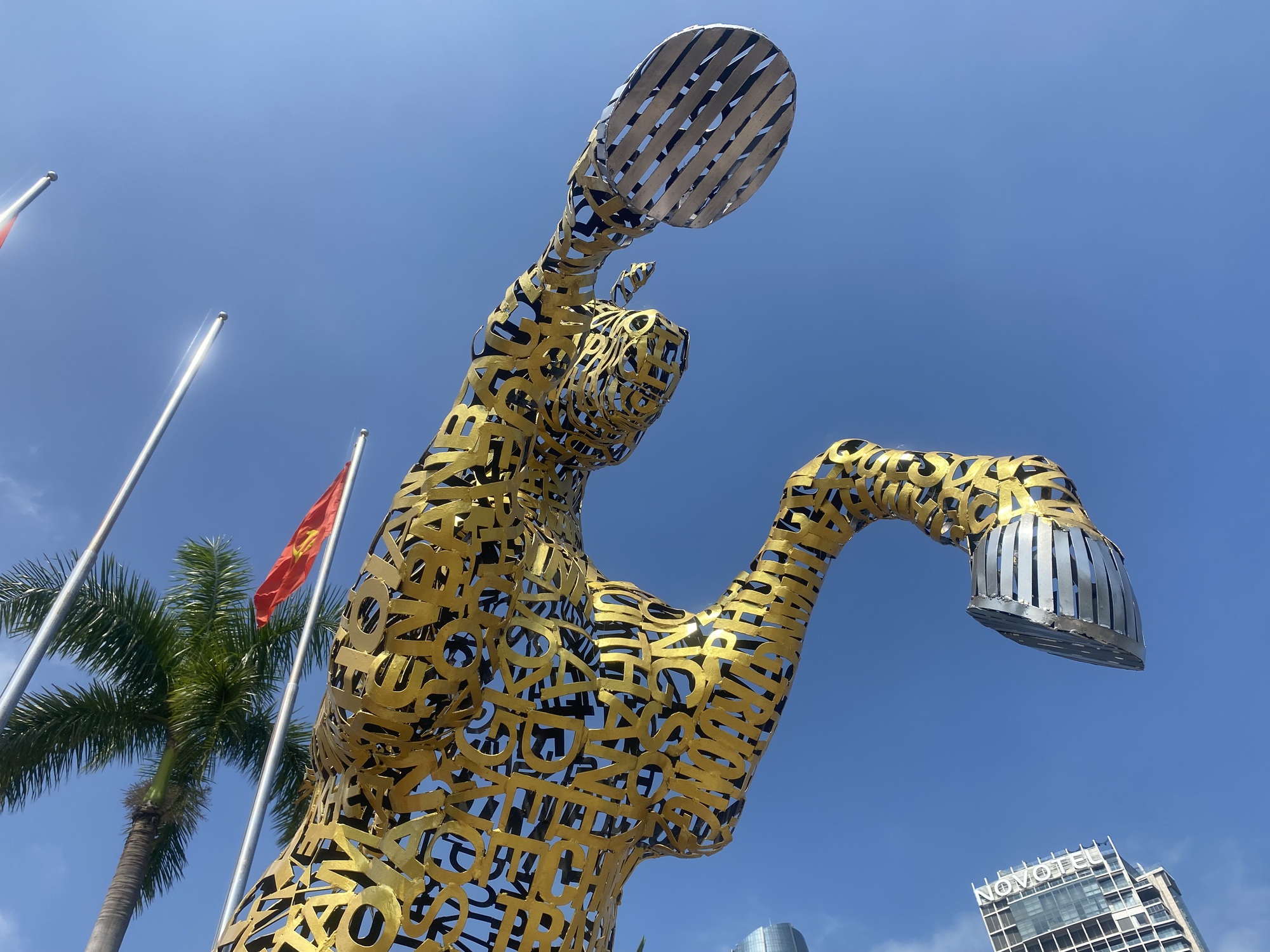 A close-up view of the horse mascot, formed from the names of 94 ...